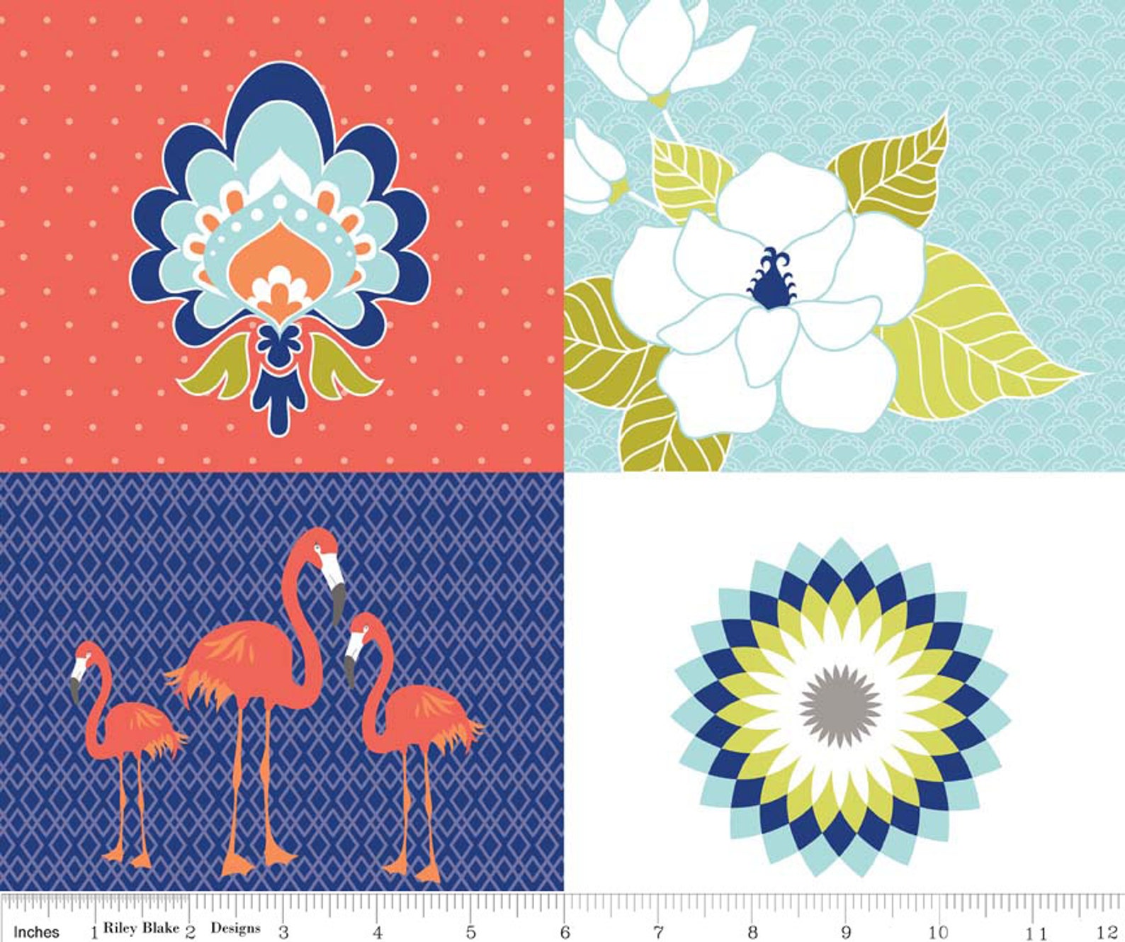 Flamingo / Floral Fabric - Lula Magnolia by Quilted Fish for Riley ...