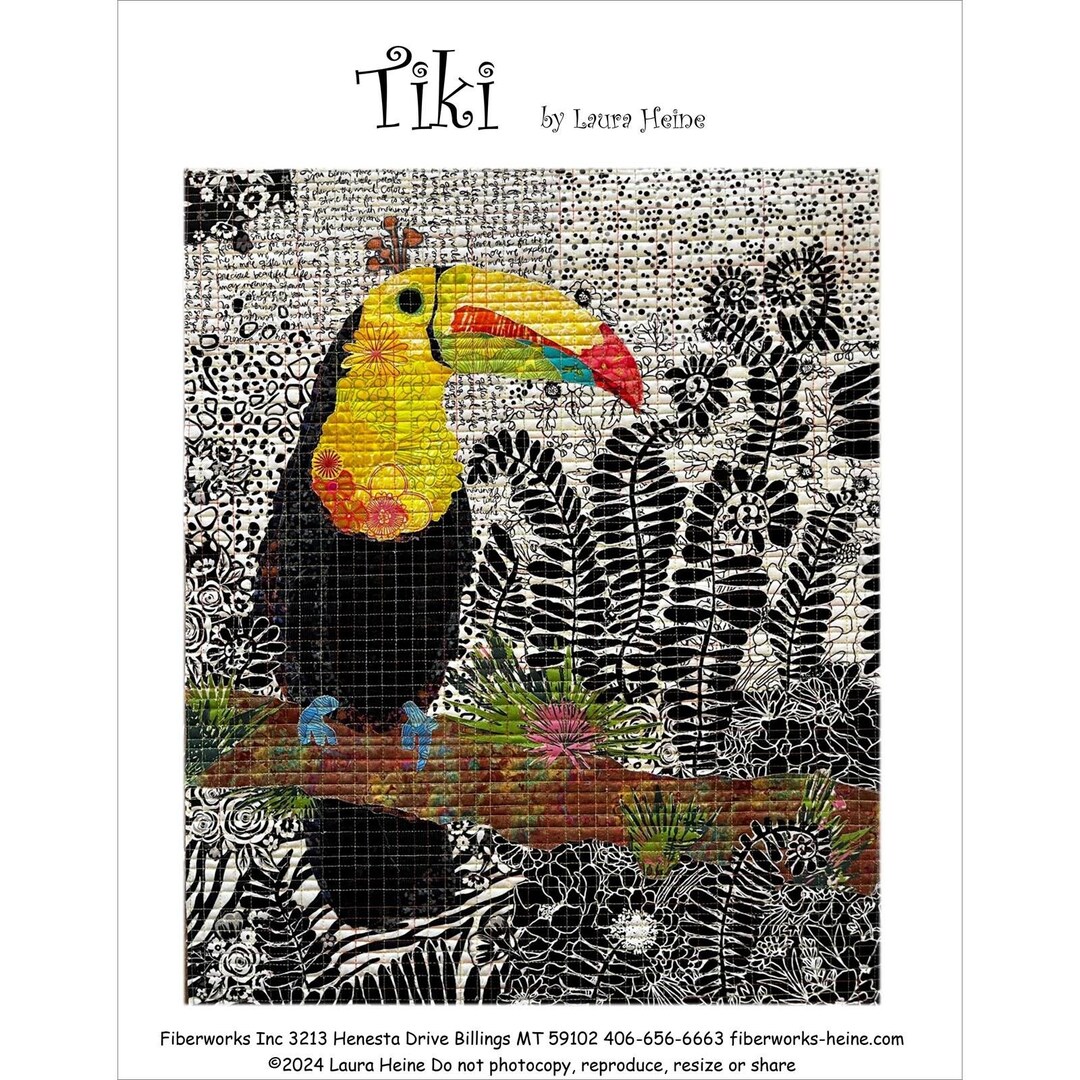 Tiki Toucan Collage Panel Pattern - Laura Heine Fiberworks - 18" X 22 ...