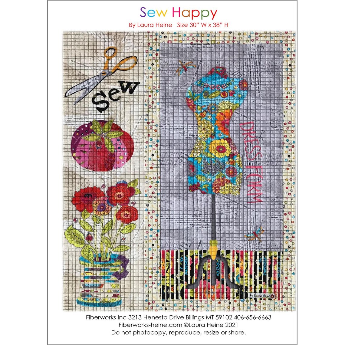Sew Happy Dress Form - Laura Heine - Applique Quilt - 30"x38" DIY ...