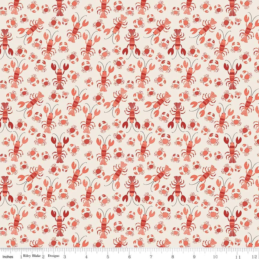 Mini Lobster Cotton Fabric - Offshore Lobster & Crab by Deena Rutter ...
