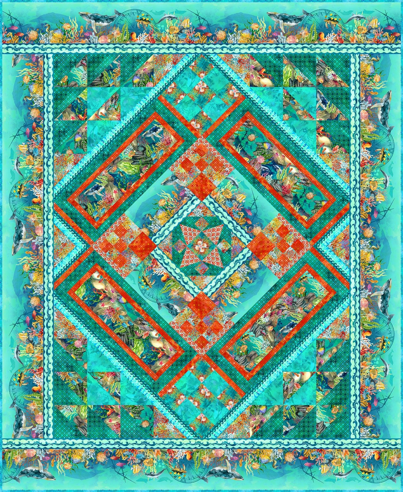 Calypso Undersea Quilt Kit - In The Beginning Jason Yenter -Teal - DIY ...