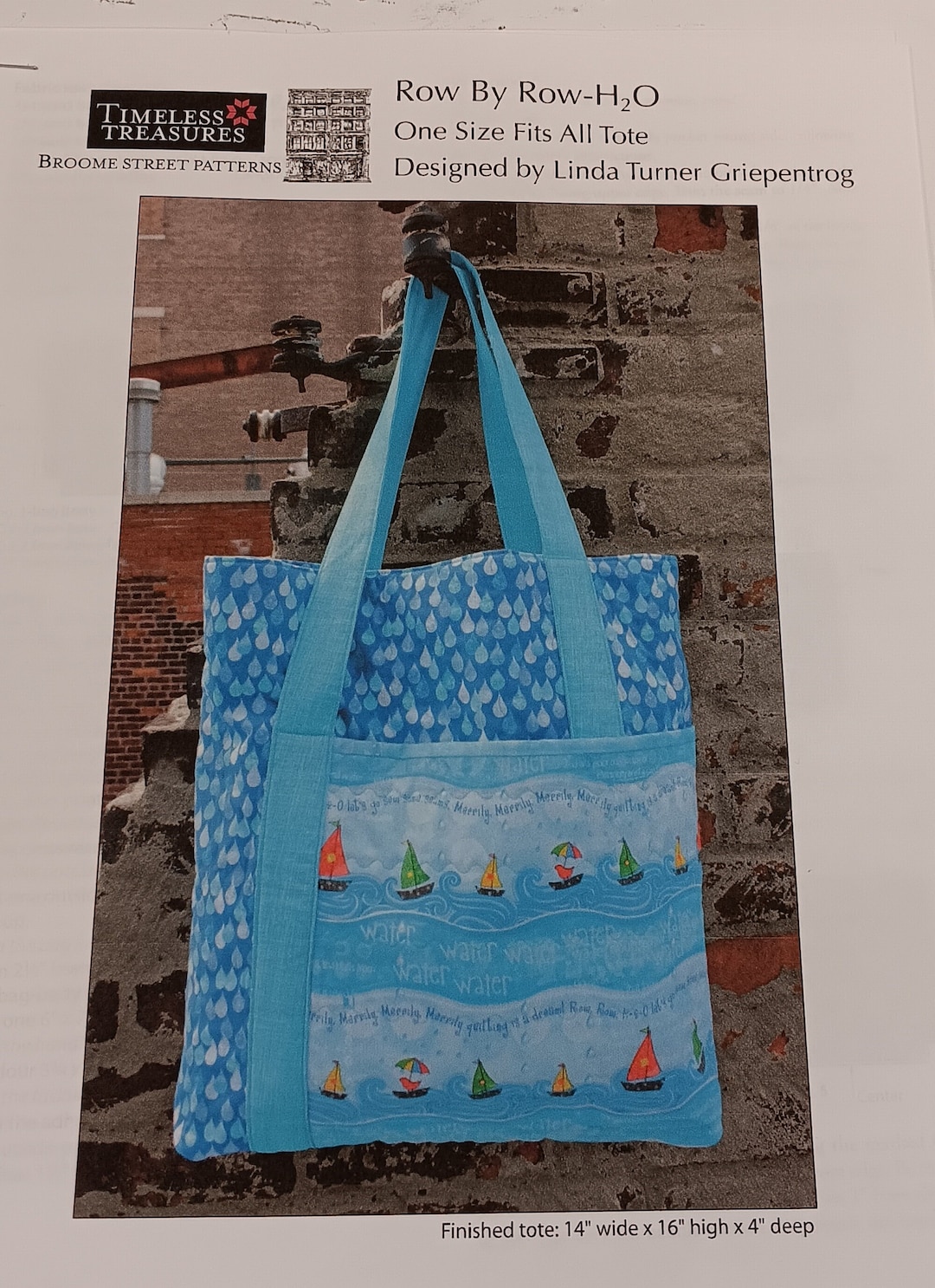 Row by Row H2O Tote Bag Kit Linda Turner Griepentrog DIY Project fabric ...