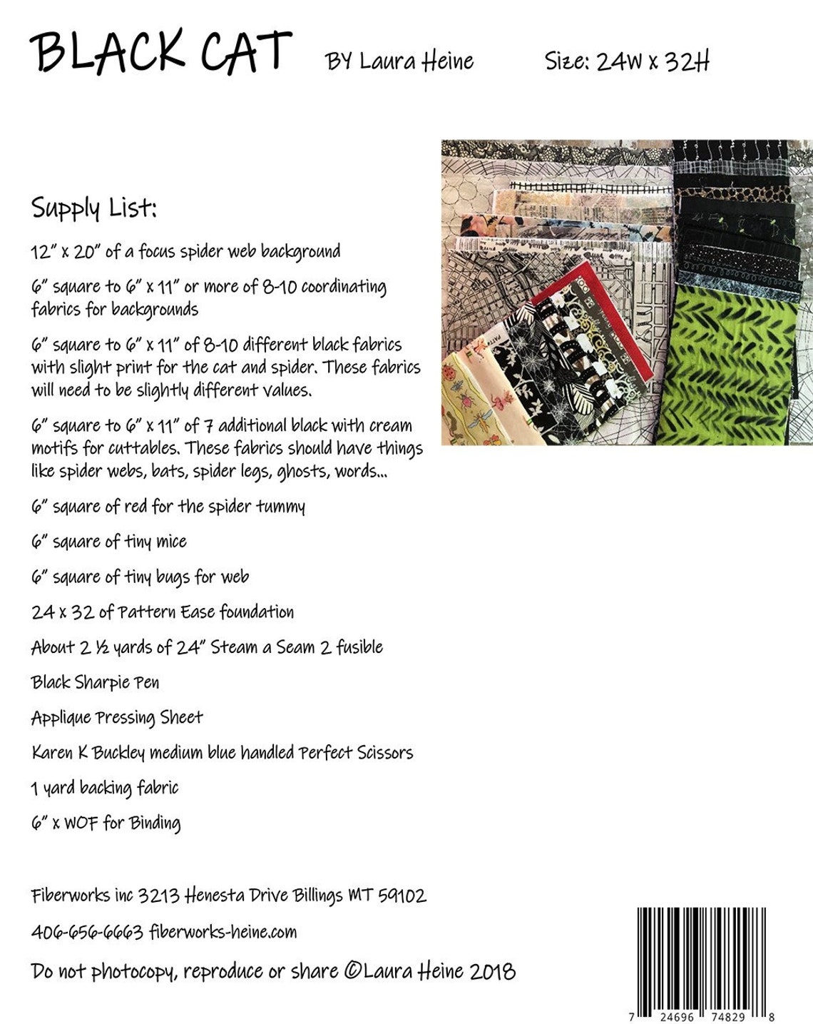 Cat Collage - Laura Heine - Collage Quilt - Black Cat Pattern 24"x32 ...