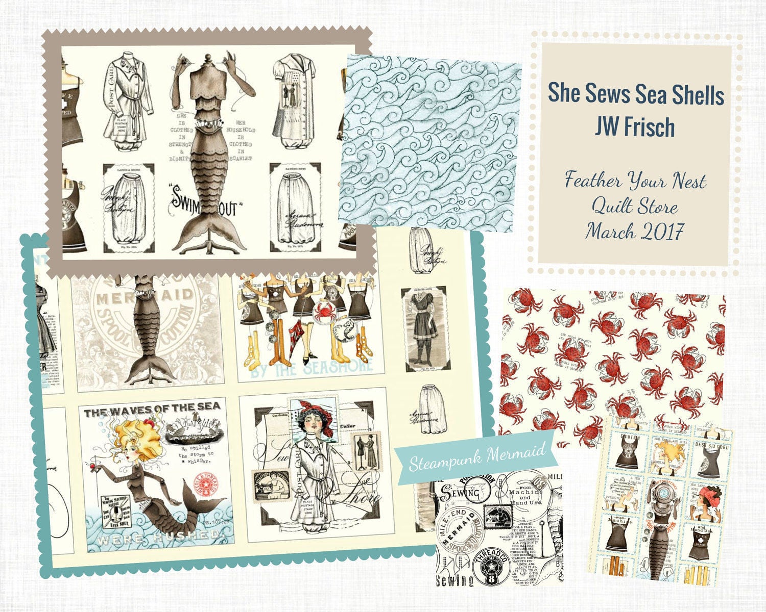 Nautical Fabric, Seashells, Mermaids, Panel Fabric - She Sews Sea ...