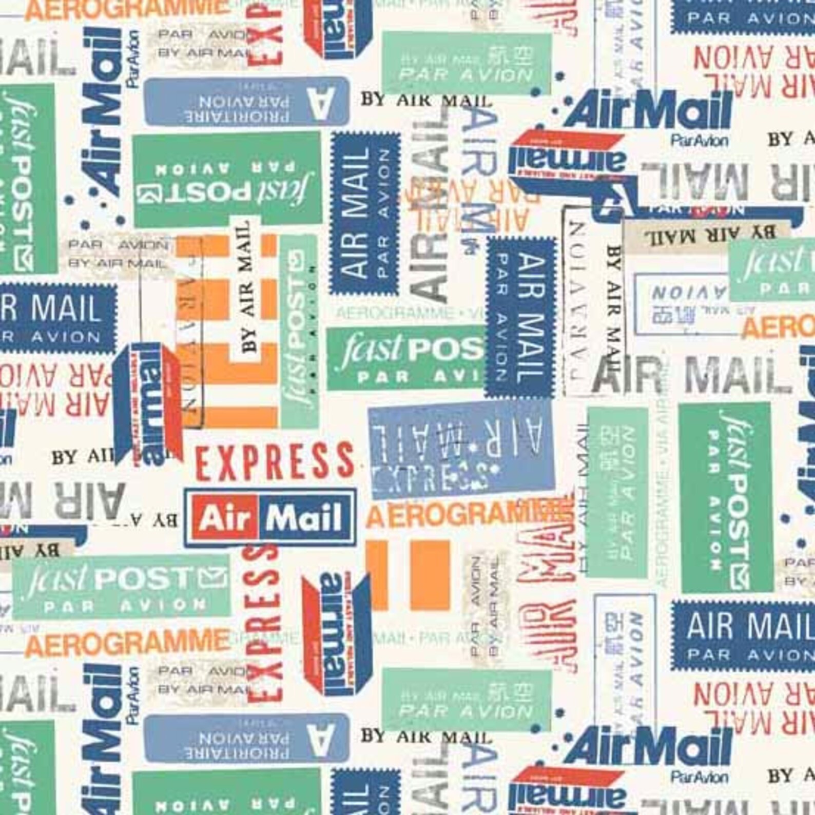 Postage Fabric Airmail Label Fabric Vacation by Makower | Etsy