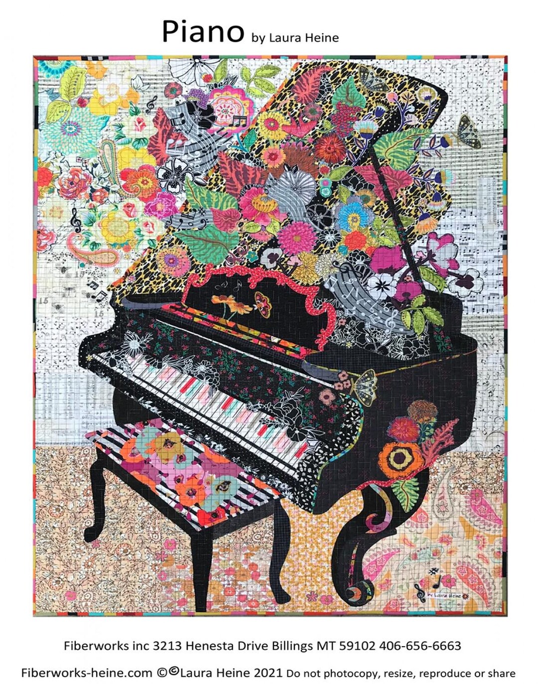 Piano Collage Laura Heine Applique Quilt Floral Grand Piano 36x43 DIY ...