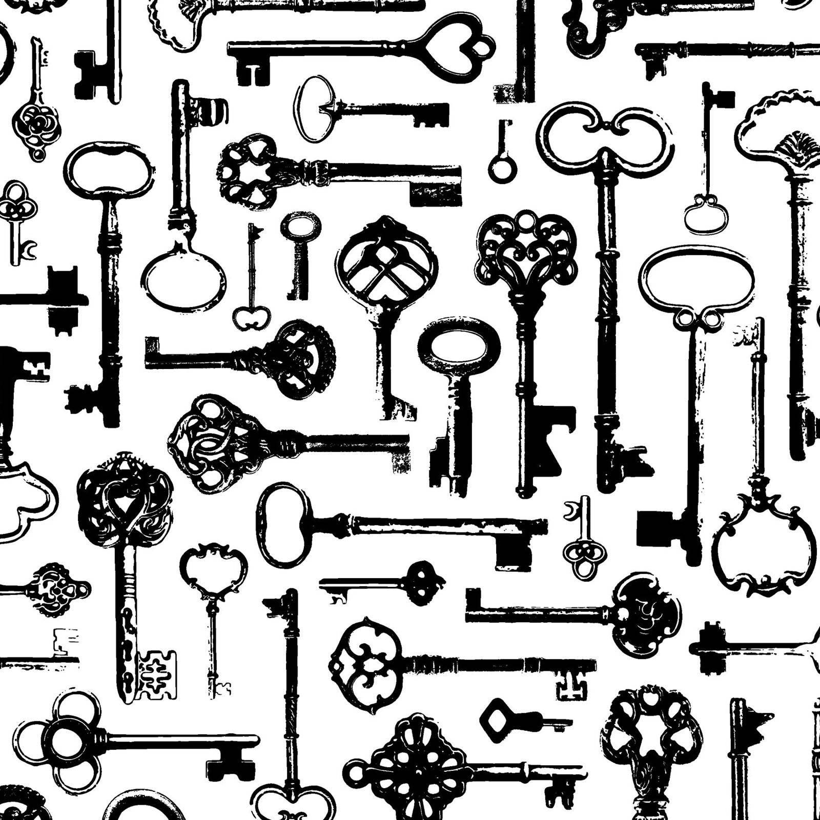 Skeleton Key Fabric - Tossed Key Fabric - Patrick Lose Black & White ...
