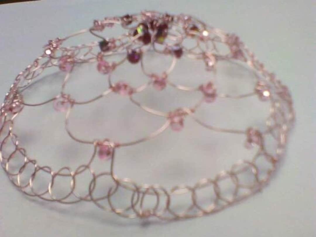 Rose Gold Beaded Wire Kippah for Woman With Garnet Crystals and Pink ...