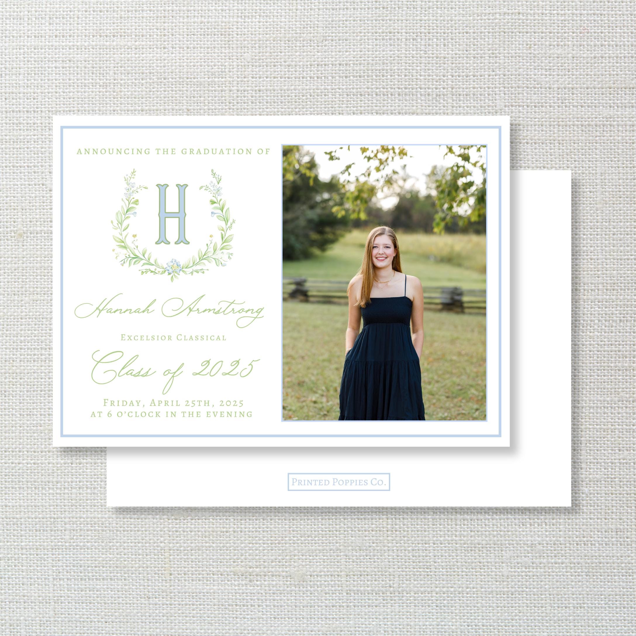 Floral Crest Graduation Photo Card, Custom Grad Announcement Picture ...