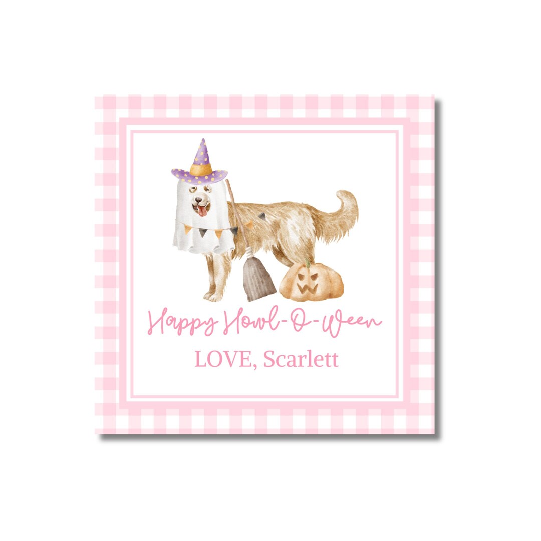Printable Pink Howl O Ween Dog Watercolor Halloween Treat Tag School ...
