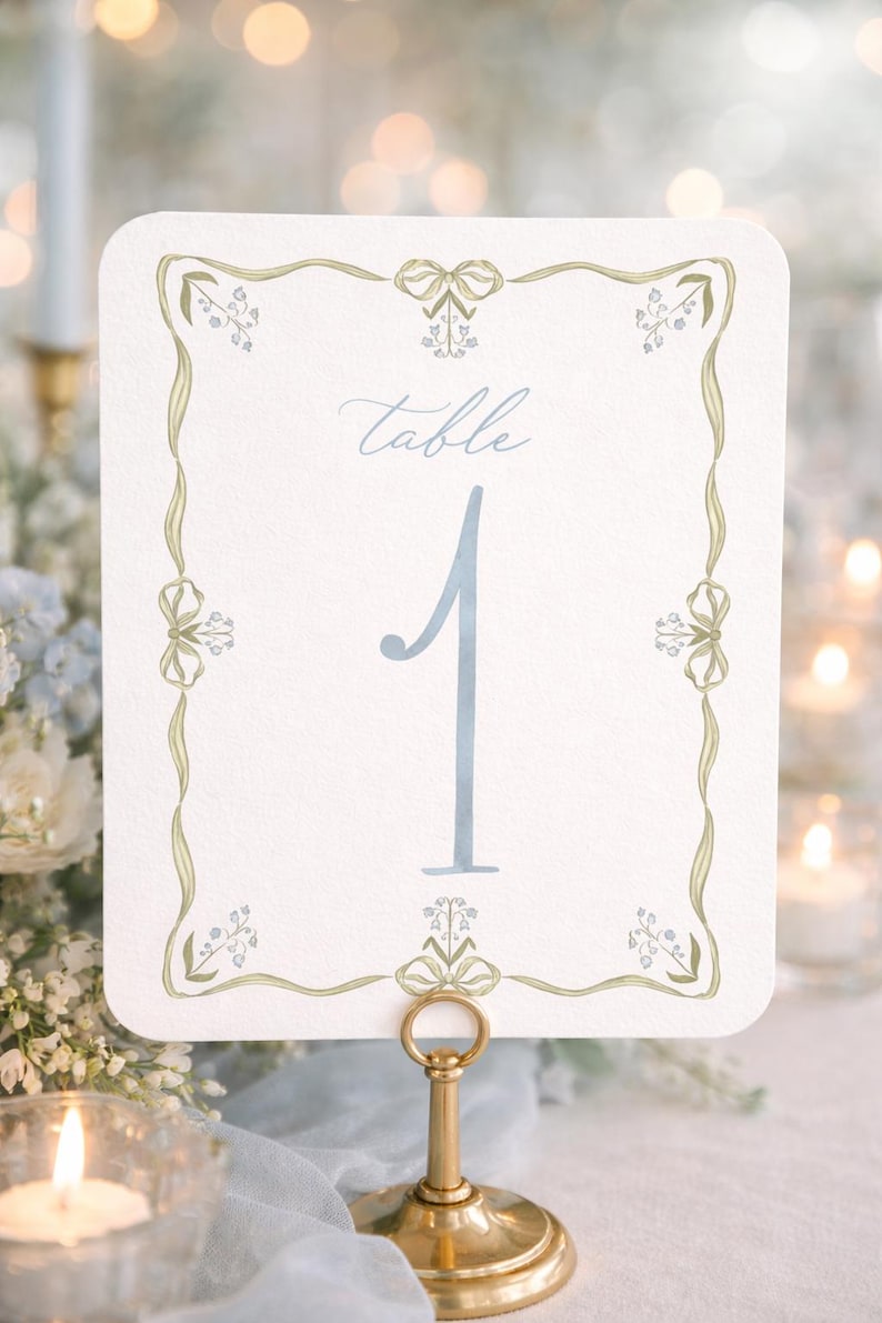 Blue & Green Watercolor Table Numbers With Rounded Corner | Wedding ...