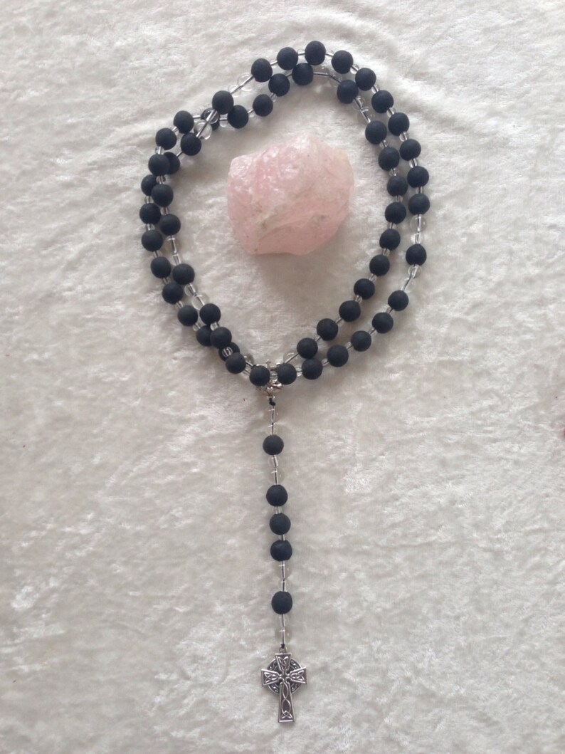 Rosary Prayer Beads, Celtic Cross, Handmade Rose Petal Bead Necklace ...