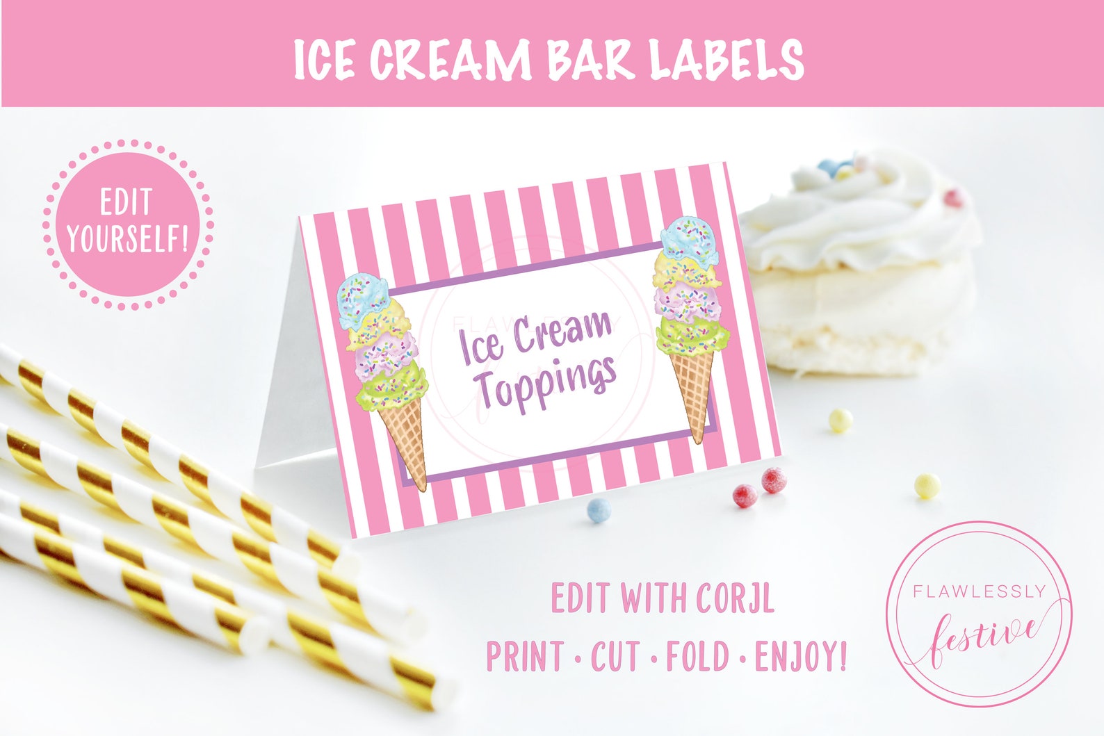Ice Cream Label • Ice Cream Parlor Labels • Food Tents - Etsy