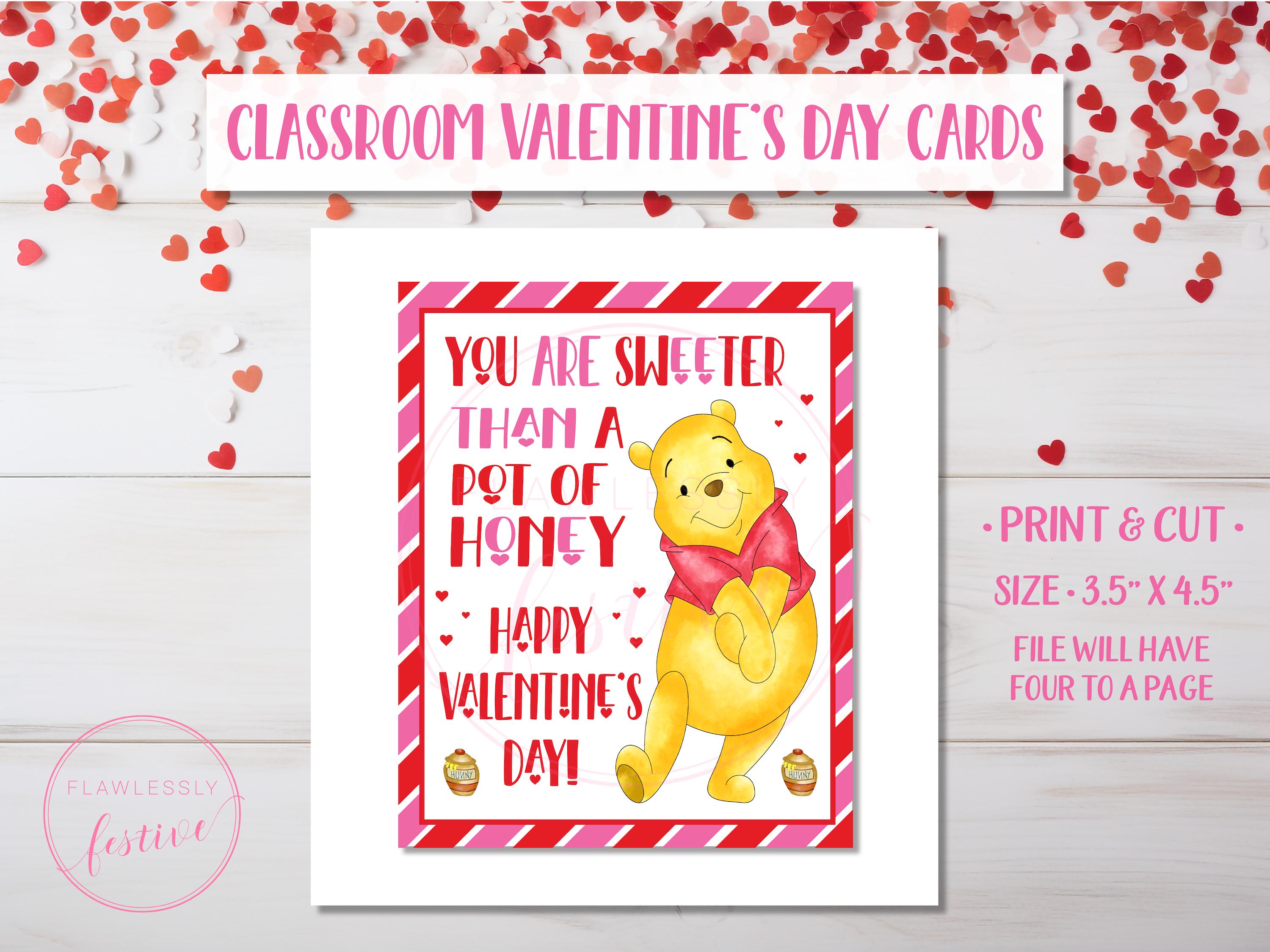 Classroom Valentine's Day Cards • Winnie the Pooh • Digital Print and ...