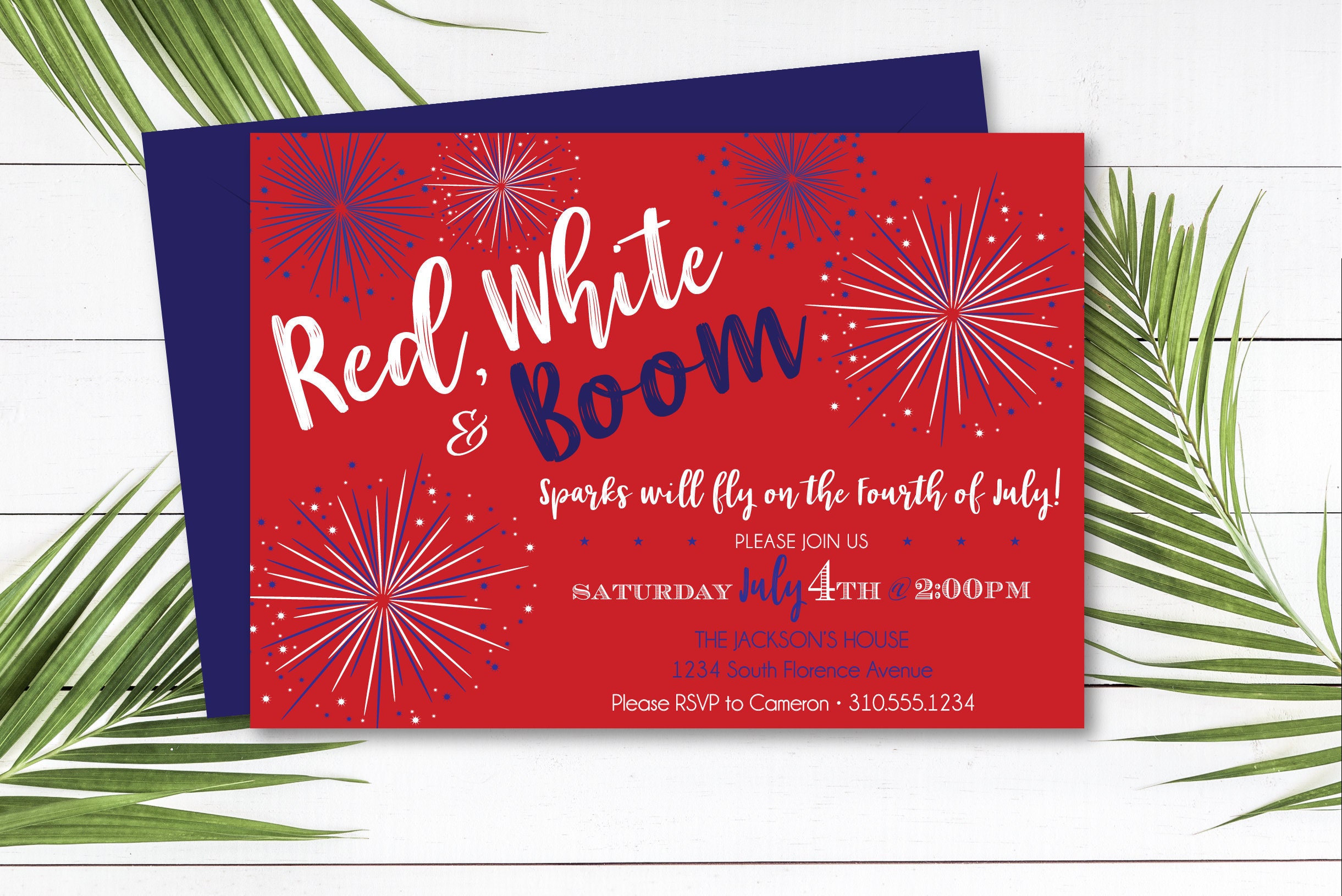 Red, White and Boom Invitation // Fourth of July Invitation - Etsy