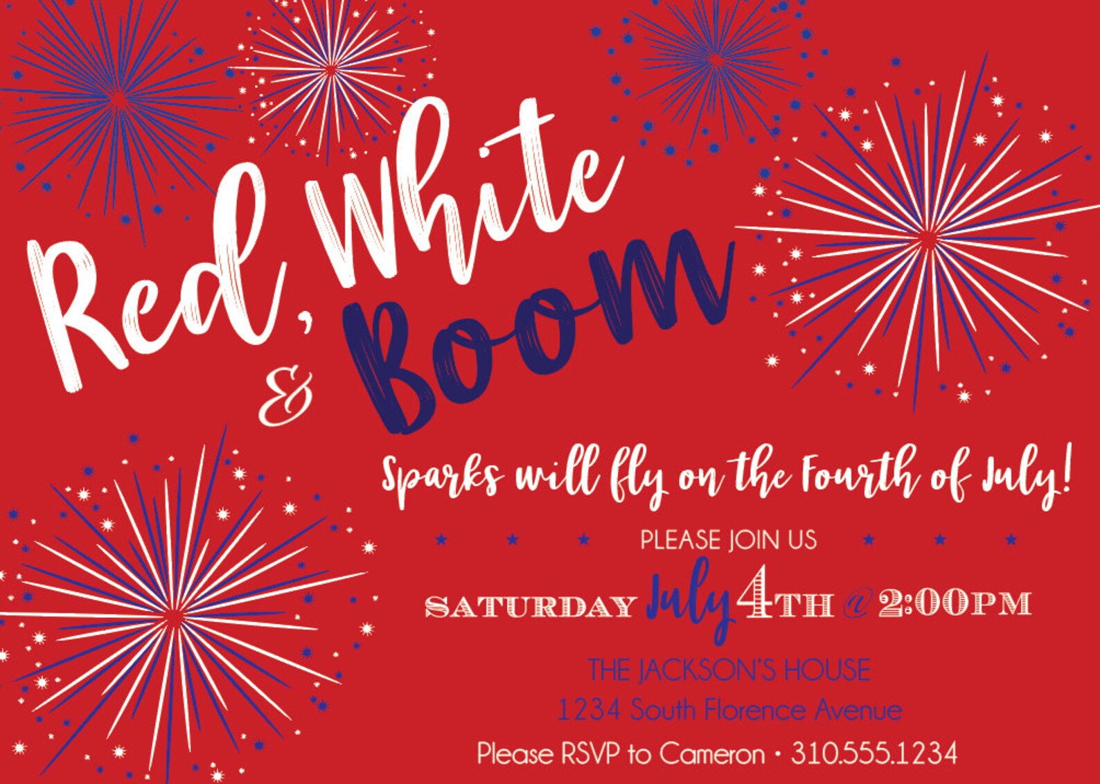 Red, White and Boom Invitation // Fourth of July Invitation - Etsy