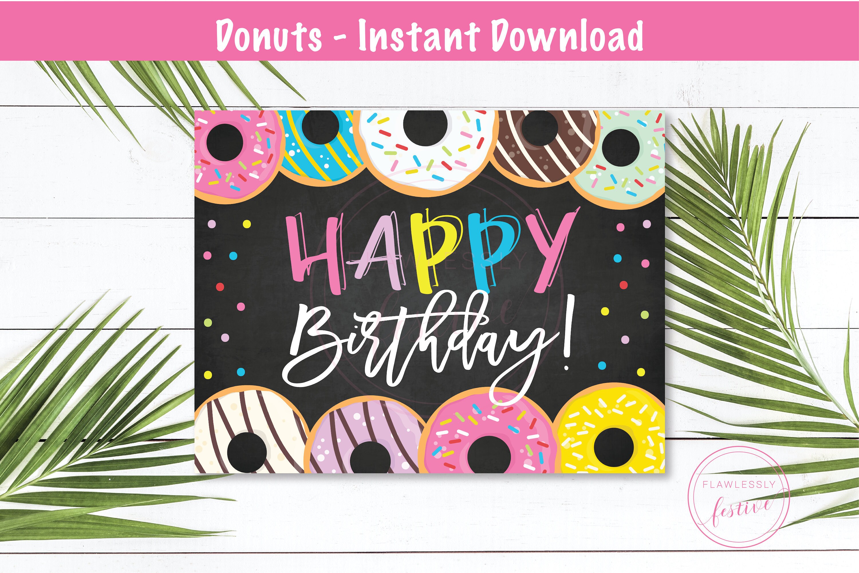 Feliz cumpleaños Fiesta de donuts Descarga instantánea 8x10 8.5x11 ...