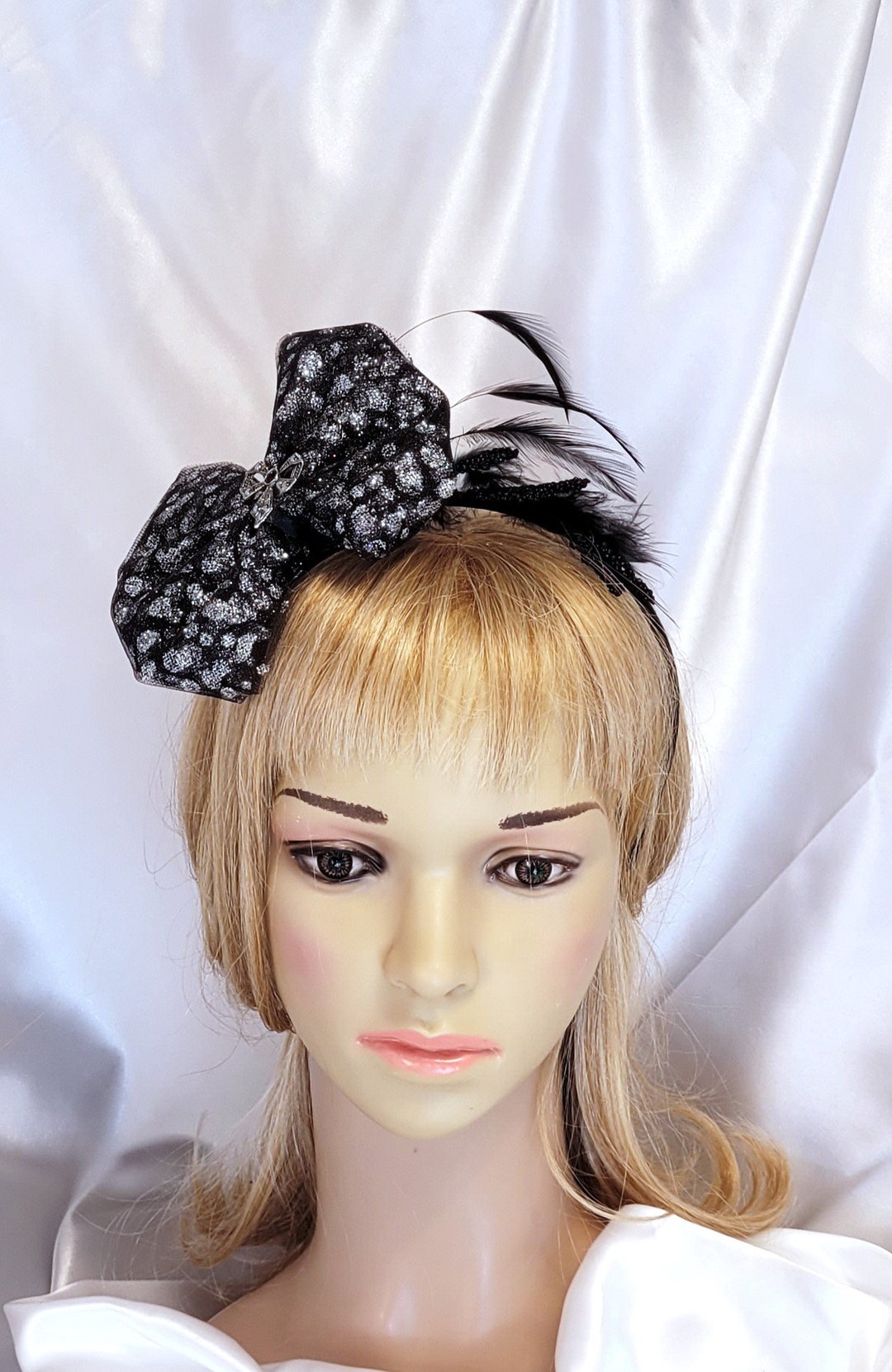 Black Funeral Fascinator, Black and Silver Church Fascinator, Black and ...