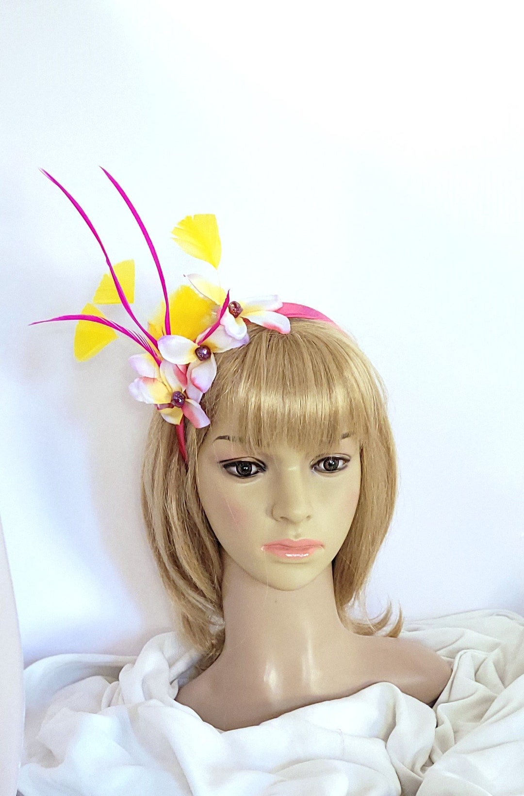 Pink and Yellow Wedding Fascinator, Pink and Yellow Mother of the Bride ...