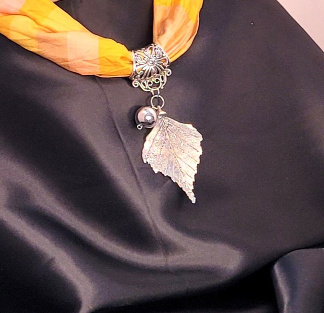 Silver Leaf Scarf Pendant, Silver Scarf Leaf Charm, Silver Buckle Ring ...