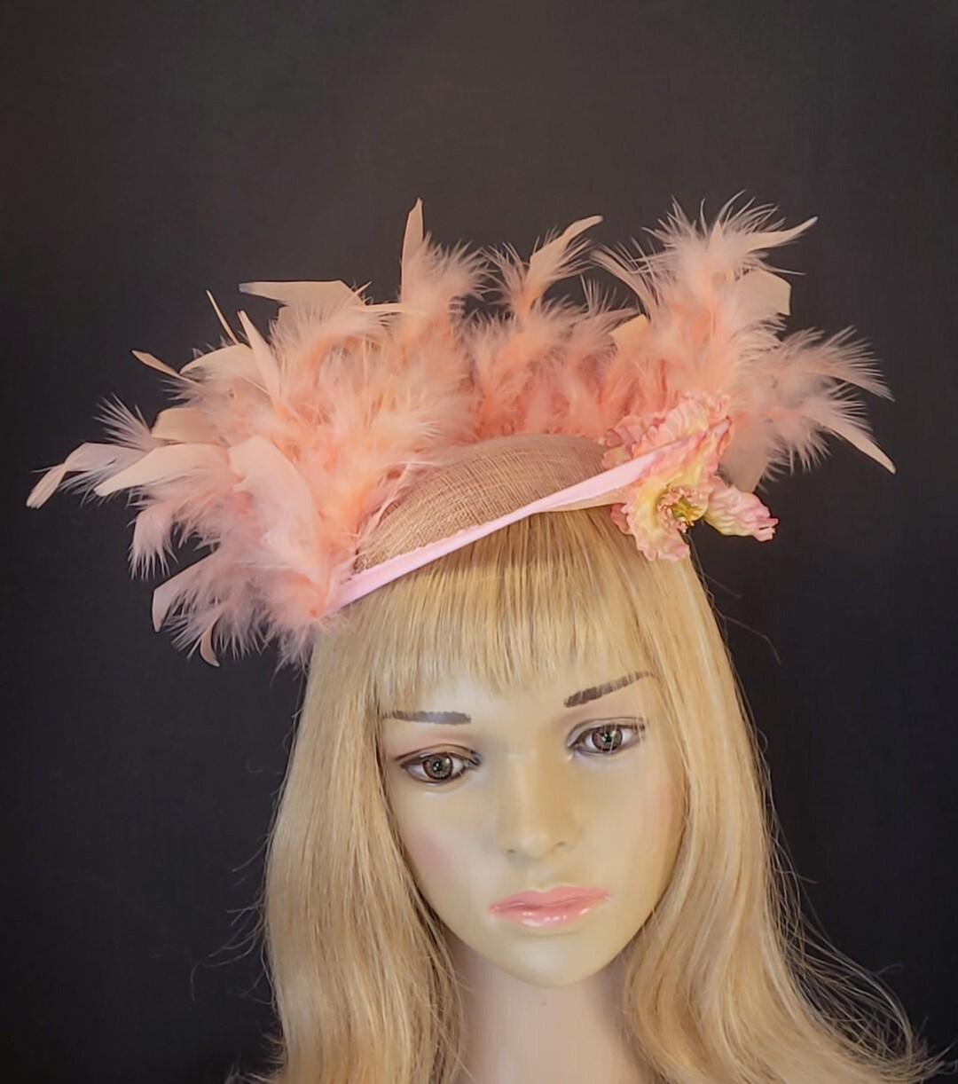 Coral Kentucky Derby Fascinator Hat, Coral Mother of the Bride Hat ...