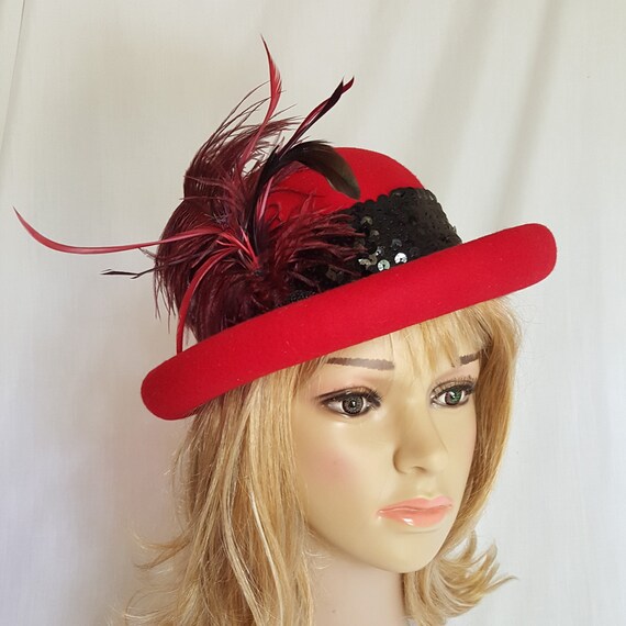Red Felt Hat Red Formal Hatred Winter Hatred Church Hat | Etsy