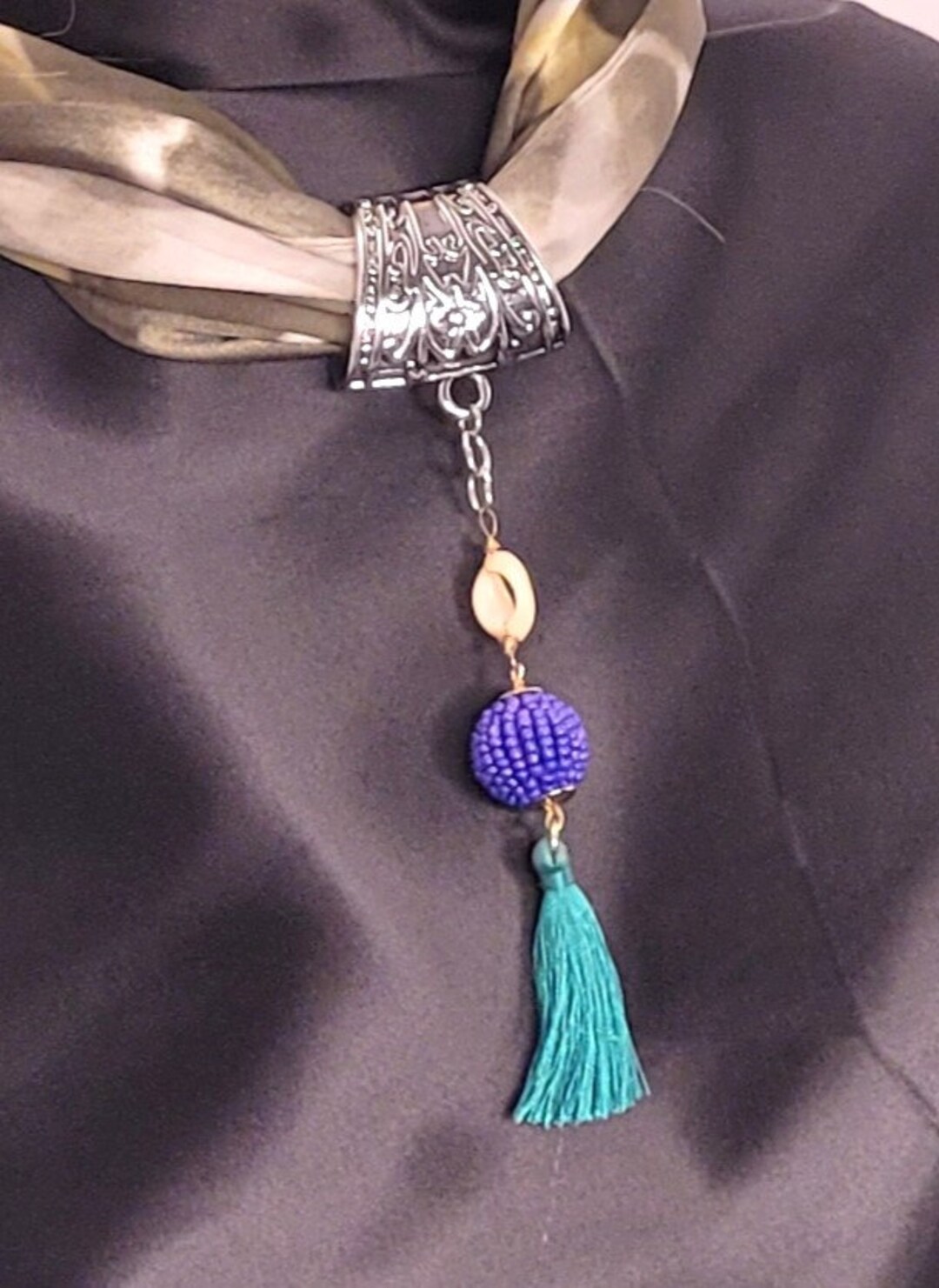 Silver Scarf Slide Tassel, Silver Scarf Slide, Silver Scarf Necklace ...