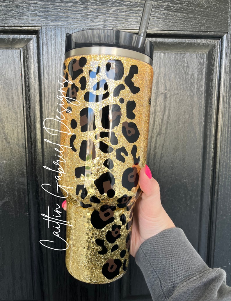 Gold/black Ombre Leopard Swirl Tumbler Stanley YETI Simple Modern Trek ...