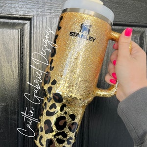 Gold/black Ombre Leopard Swirl Tumbler Stanley YETI Simple Modern Trek ...
