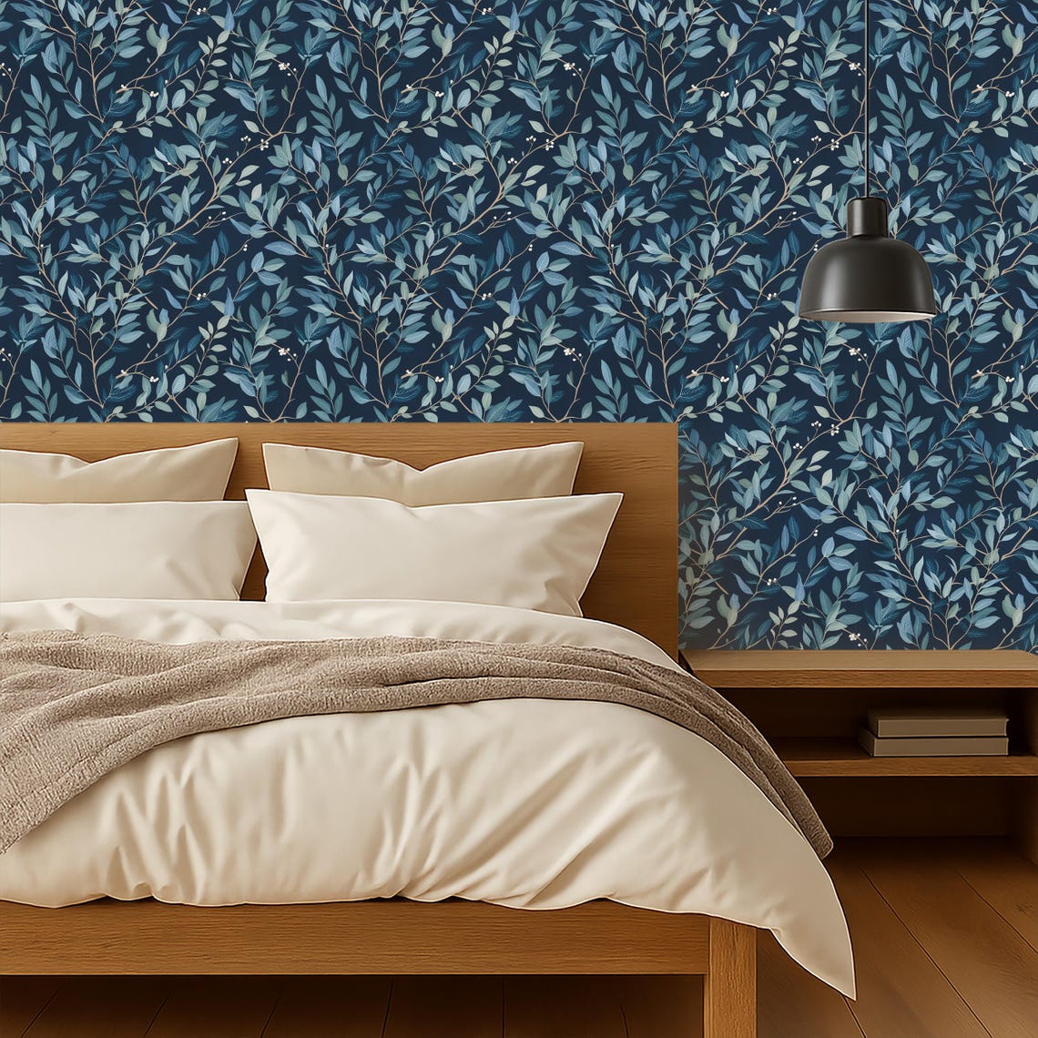 Navy Blue Botanical Wallpaper, Olive Floral Peel and Stick Décor ...