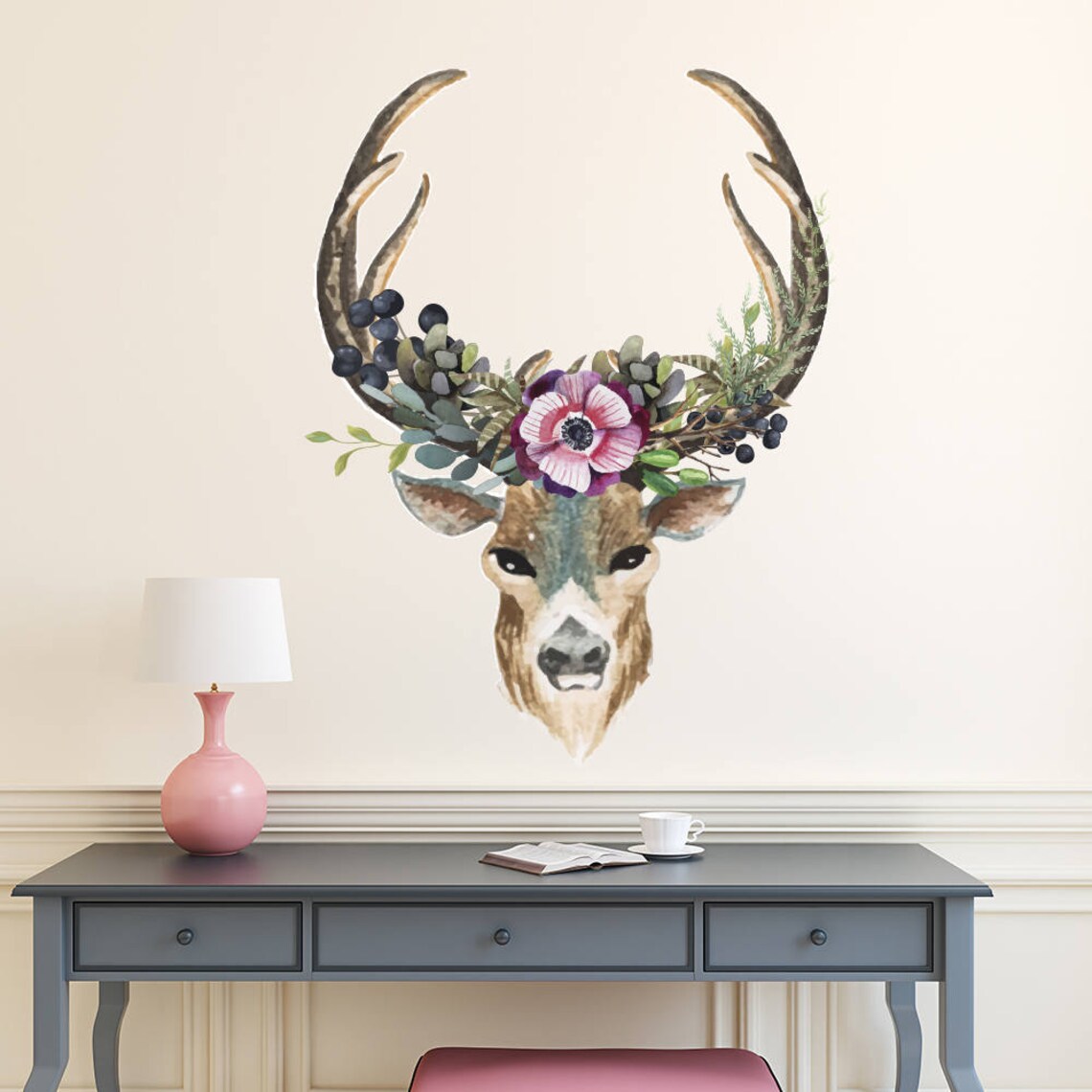 Deer Wall Decal. Full Color Sticker. Antler Wall Decal. Rustic | Etsy