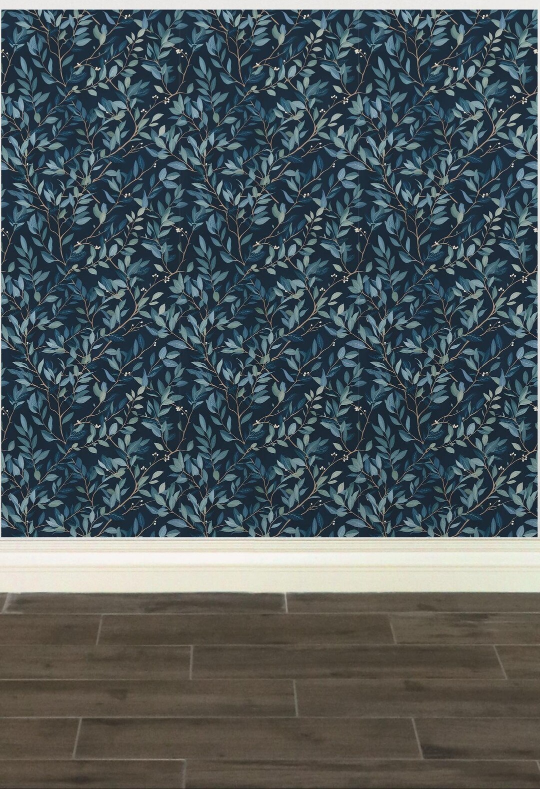 Navy Blue Botanical Wallpaper, Olive Floral Peel and Stick Décor ...