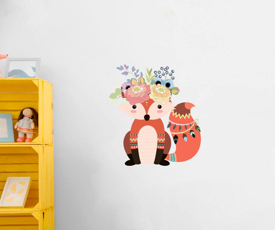 Fox Wall Stickers - Fox Decals - Fox Wall Art - Fox With Flowers Full ...