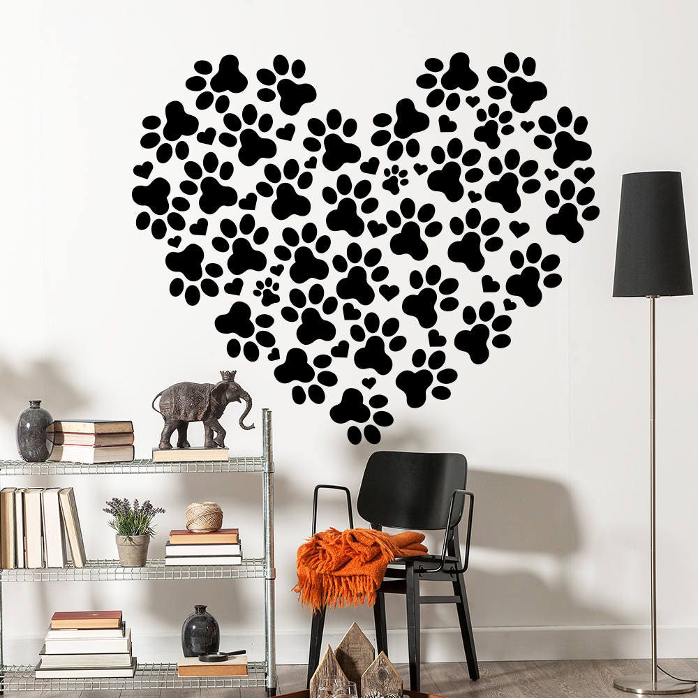 Heart Wall Decals Animal Dog Paws Decal Pet Shop Veterinary Design ...