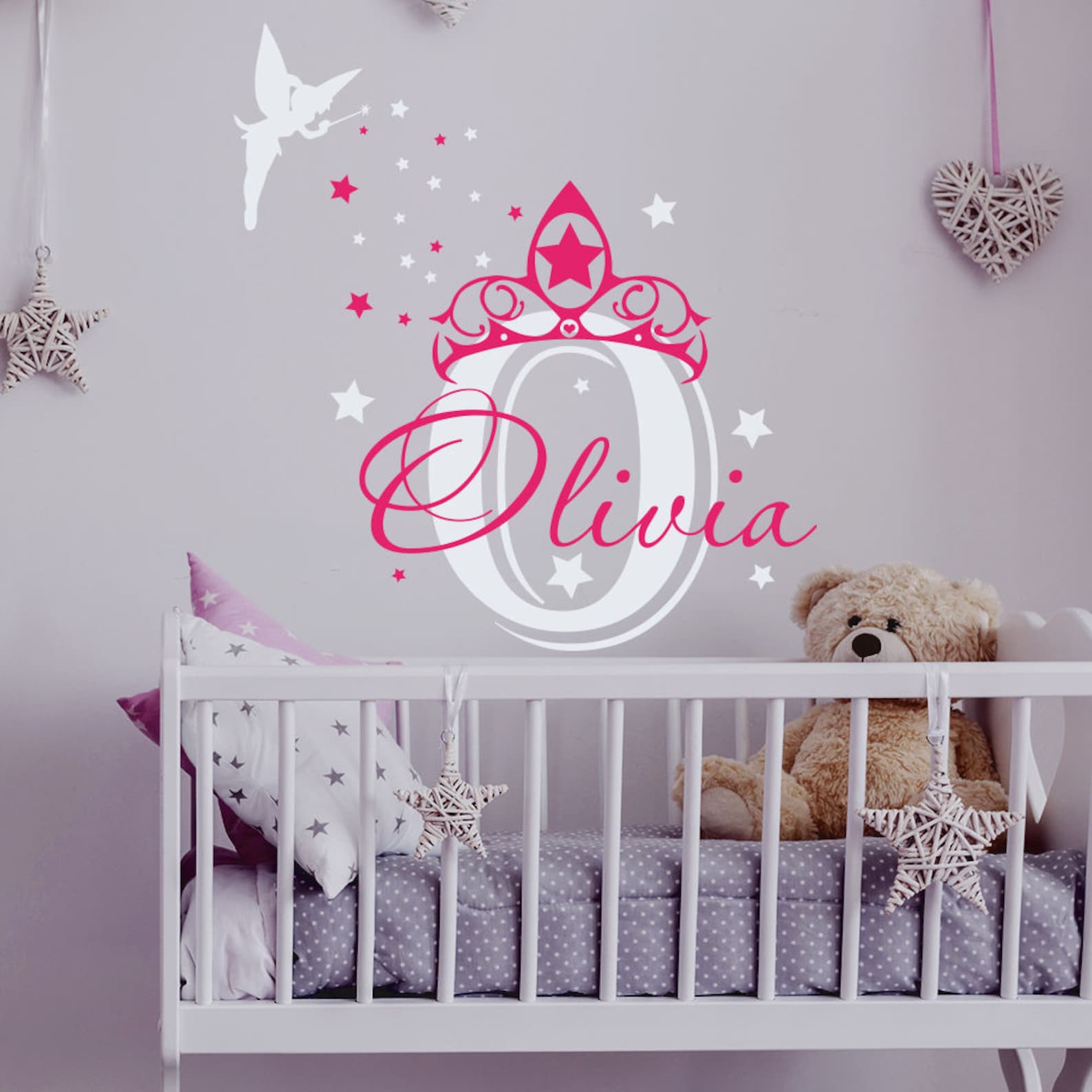 Vinyl Name Wall Decal - Girls Name Wall Decal - Princess Crown Decal ...