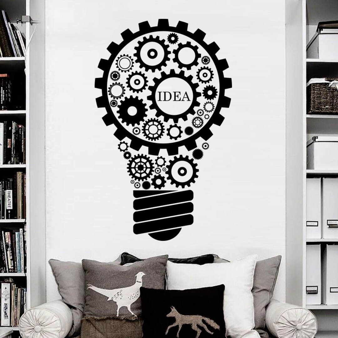 Light Bulb Wall Decals Nursery Decor Gears Wheel Vinyl Sticker Boys ...