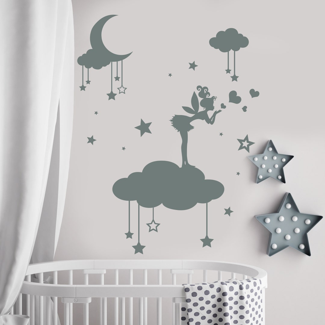 Wall Decal Fairy. Tinkerbell Wall Decals. Moon and Star Decal. Cloud ...