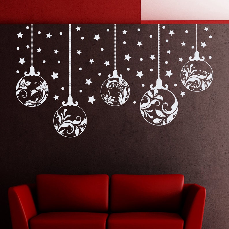 Christmas Wall Decals Ball Decal Star Vinyl New Year Sticker Holiday ...