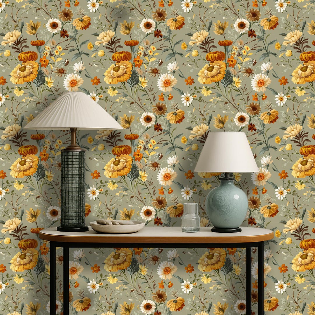 Wildflower Peel and Stick Wallpaper, Warm Botanical Removable Wall ...
