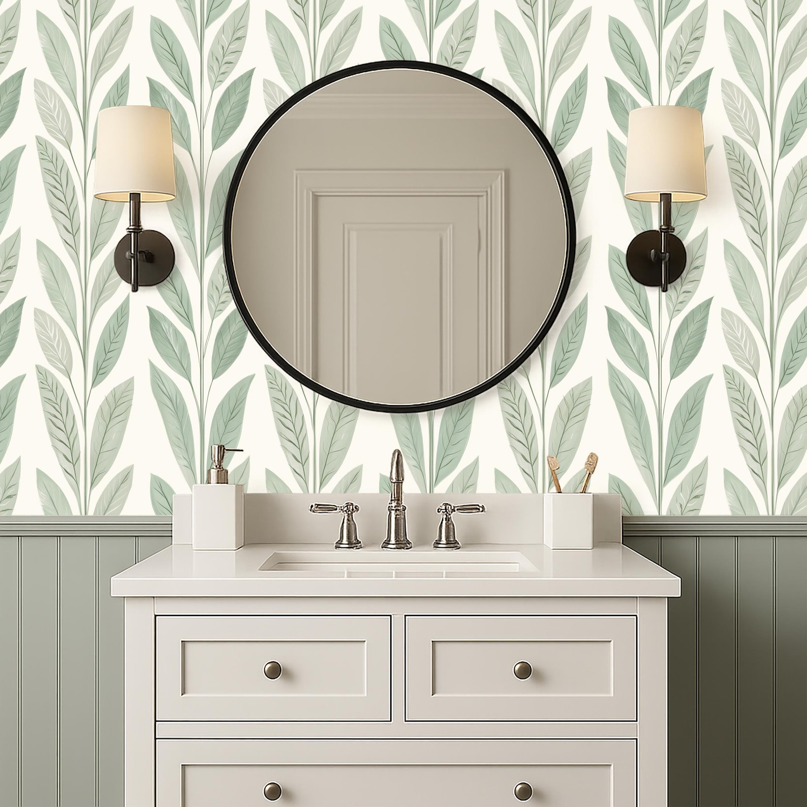 Green Leaf Peel and Stick Wallpaper, Modern Botanical Removable Wall ...