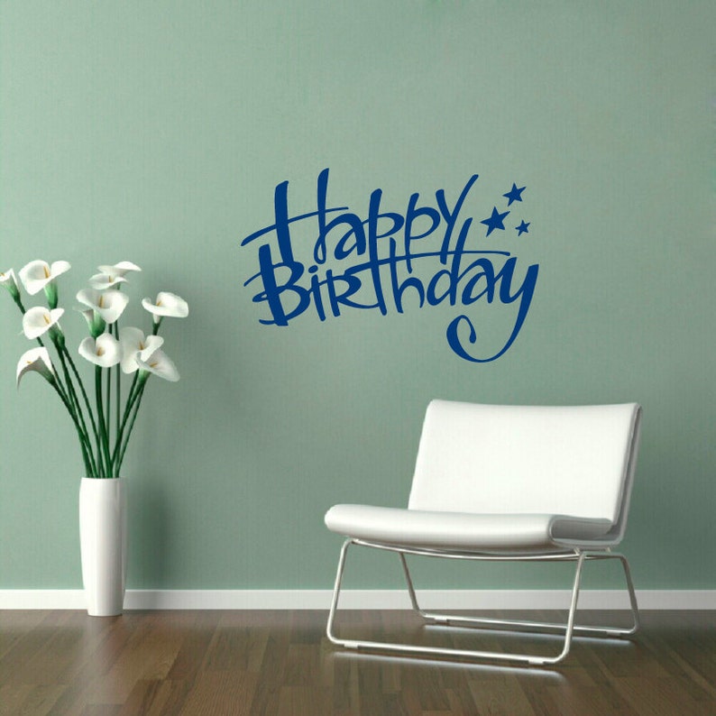 FREE SHIPPING Wall Decals Happy Birthday Lettering Stars Interior ...