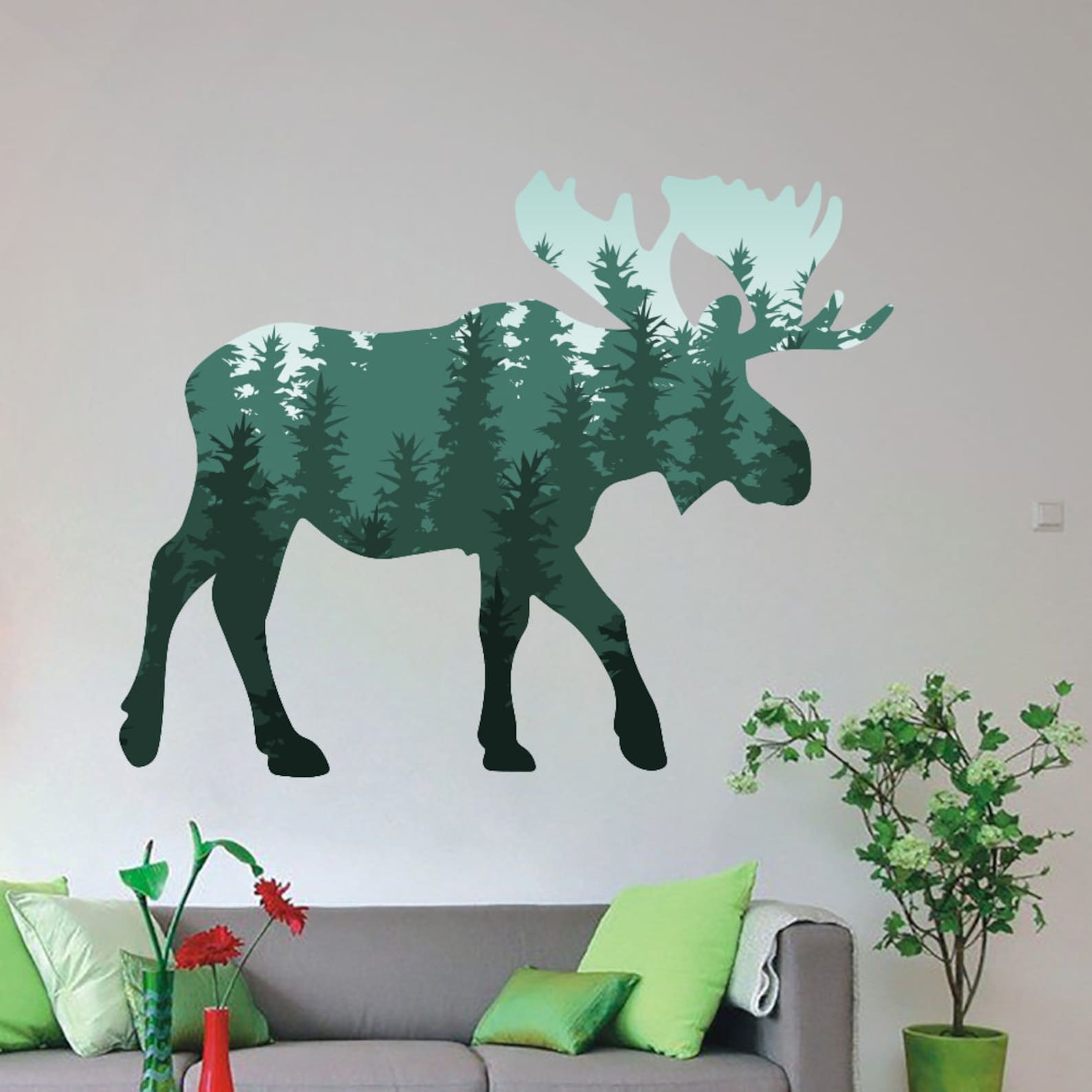 Moose Wild Animal Colored Wall Decals Nursery Bedroom Living Room Vinyl ...