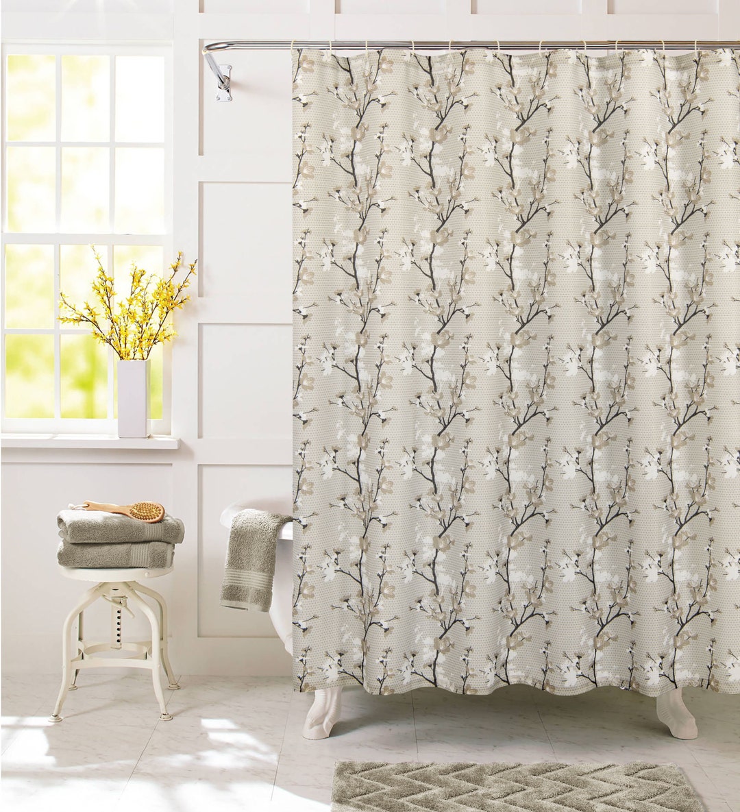 Dainty Home Floral Waffle Weave Fabric Shower Curtain Etsy