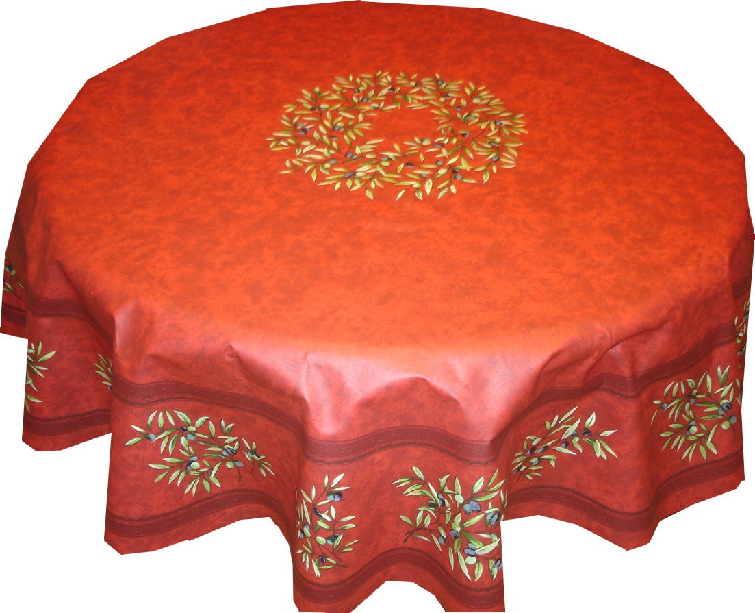 70 Round Coated Tablecloth With Round Motif - Etsy
