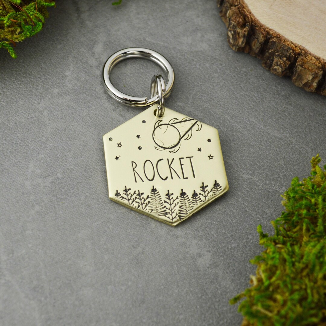 Hand Stamped Hexagon Pet ID Tag: Meteor Shower Dog Collar Tag - Etsy