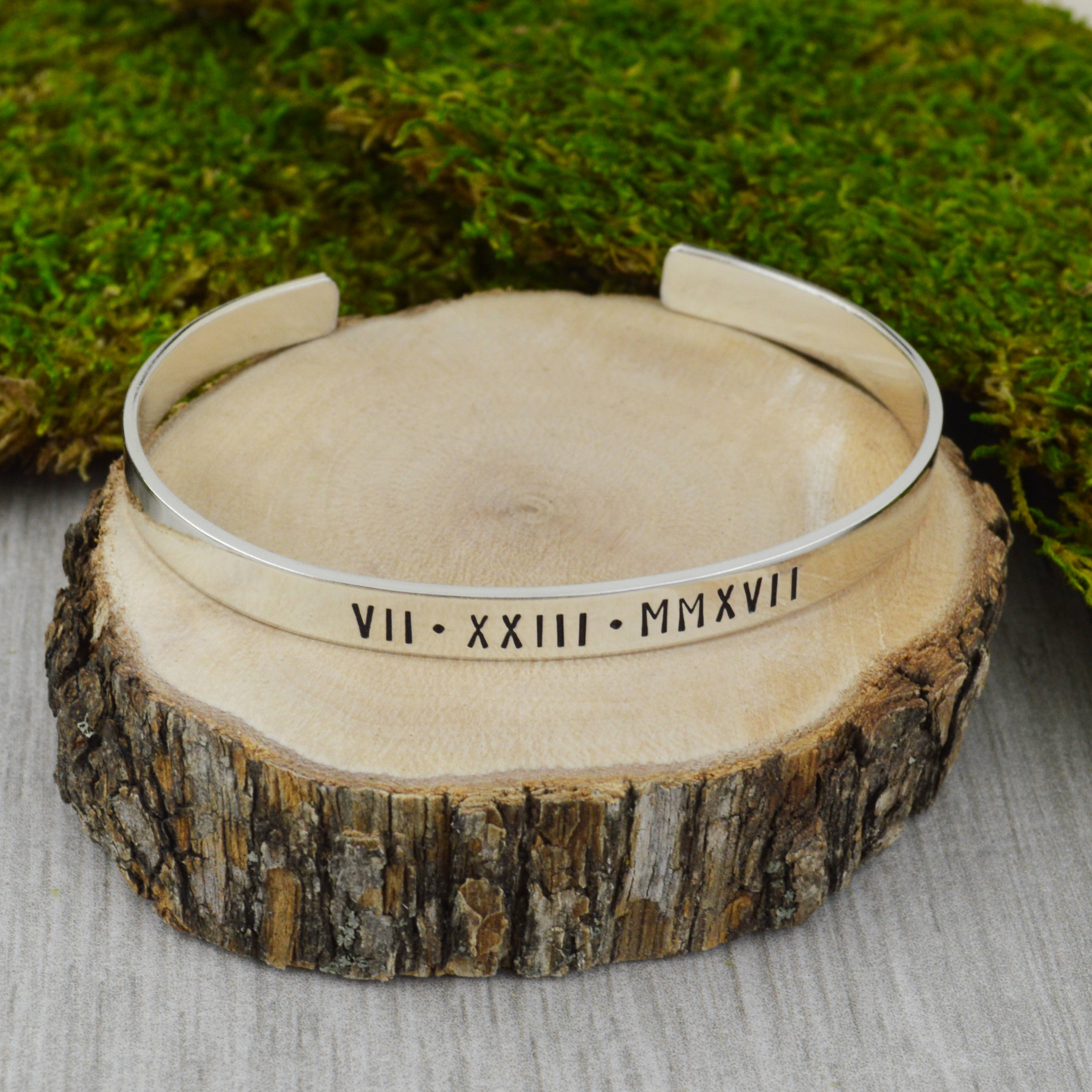 Roman Numeral Bracelet in Aluminum Brass or Copper With Custom Date - Etsy