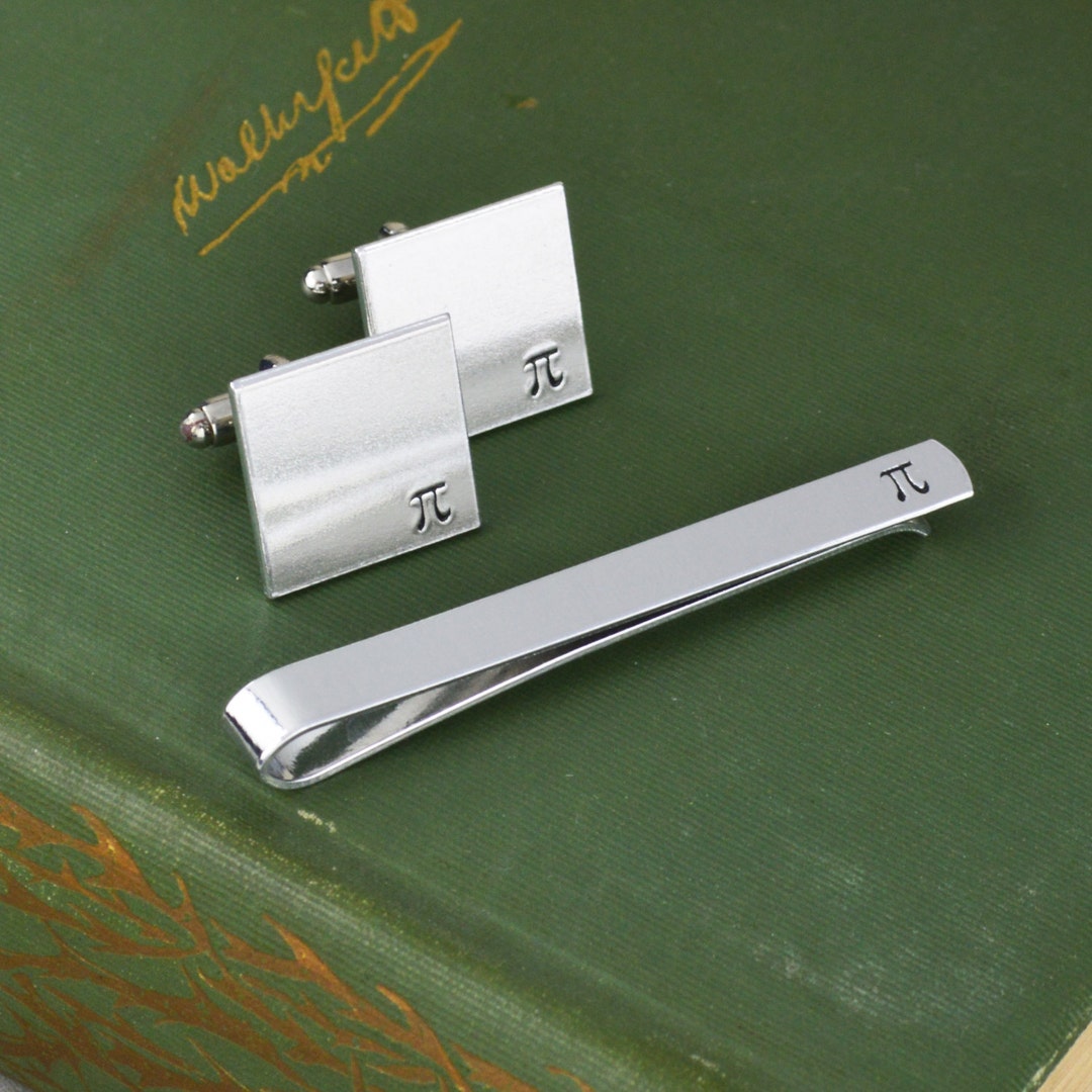 Pi Tie Bar and Cuff Link Set - Hand Stamped Teacher Gift - Math and ...