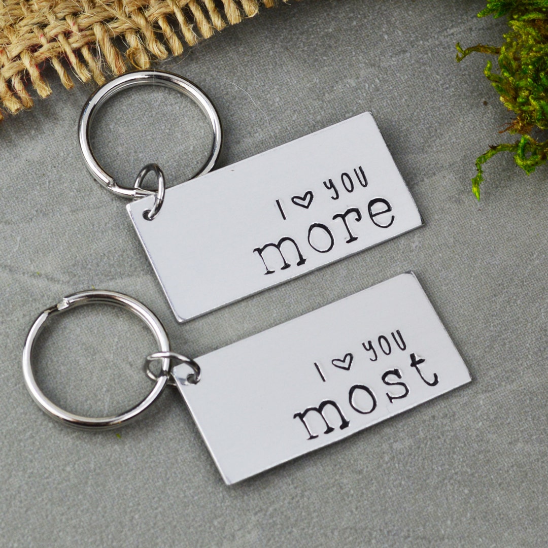 Hand Stamped Aluminum Keychain Set: I Love You More/most - Etsy