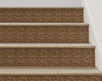 Rattan Weave Look, Natural, Self Adhesive Repositionable Stair Riser ...