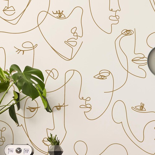 Abstract Face Line Removable Wallpaper Modern Peel & Stick - Etsy